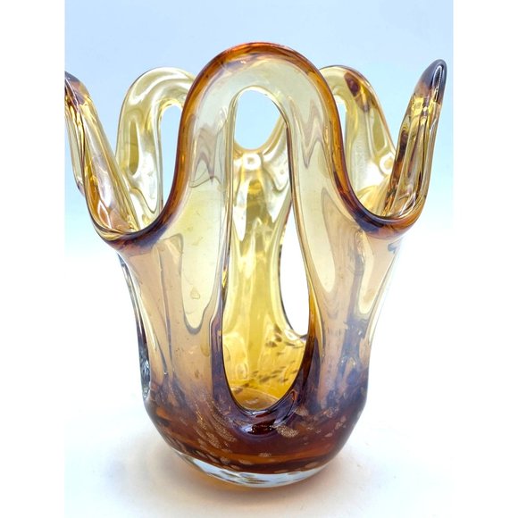 HQT | Accents | Hqt Hand Blown Amber Art Glass Vase Candle Holder With ...